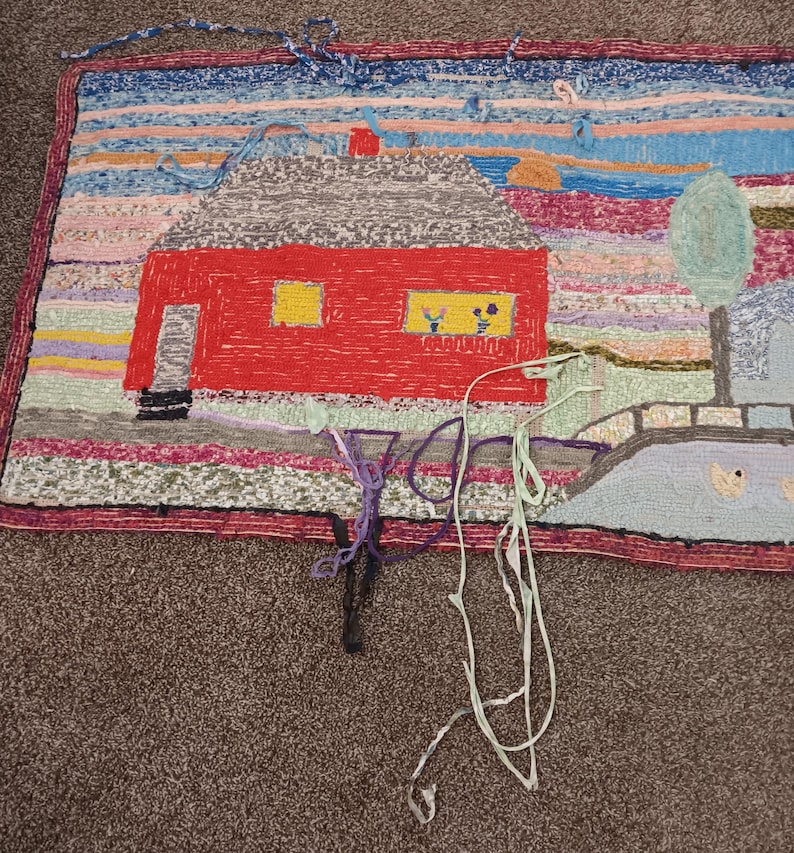 Vintage Late 60s/early 70s Folk Art Hook Rug Tapestry, in Fair ...