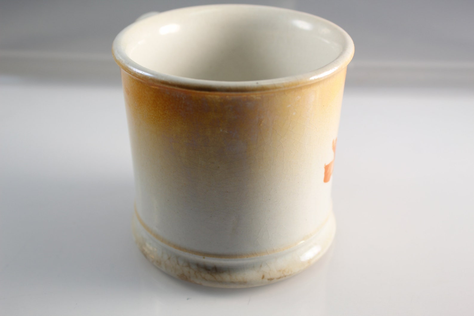 Vintage Unmarked Ceramic Shaving Mug, Orange and White Color, With ...