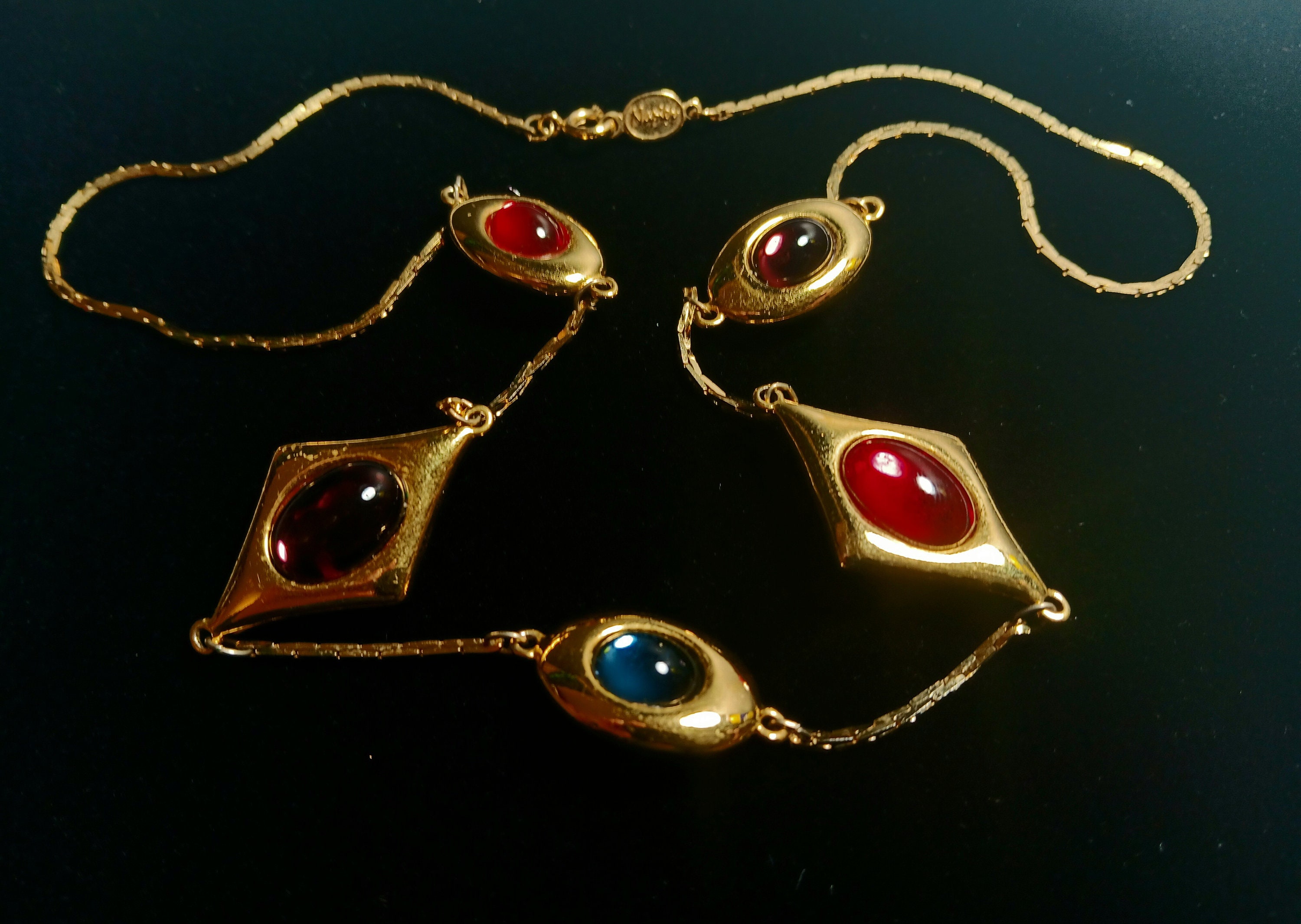 1980's Napier Gold Tone Jewel Tone Glass Cabochon Necklace, in Vintage ...