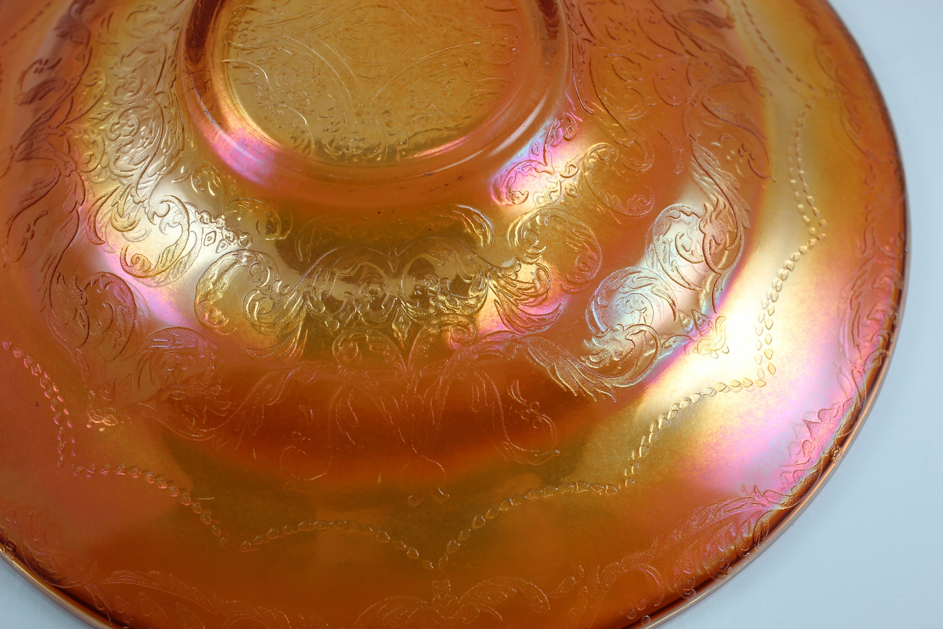 Antique 1930's Federal Glass Madrid Pattern, Iridescent Marigold 11 ...