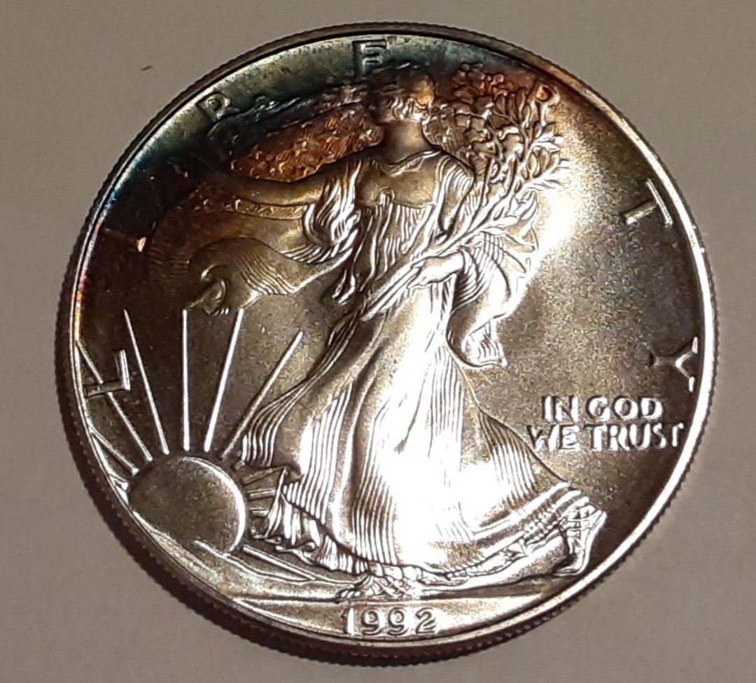 1992 Walking Liberty Silver Eagle Bullion, With * Natural* Rainbow ...