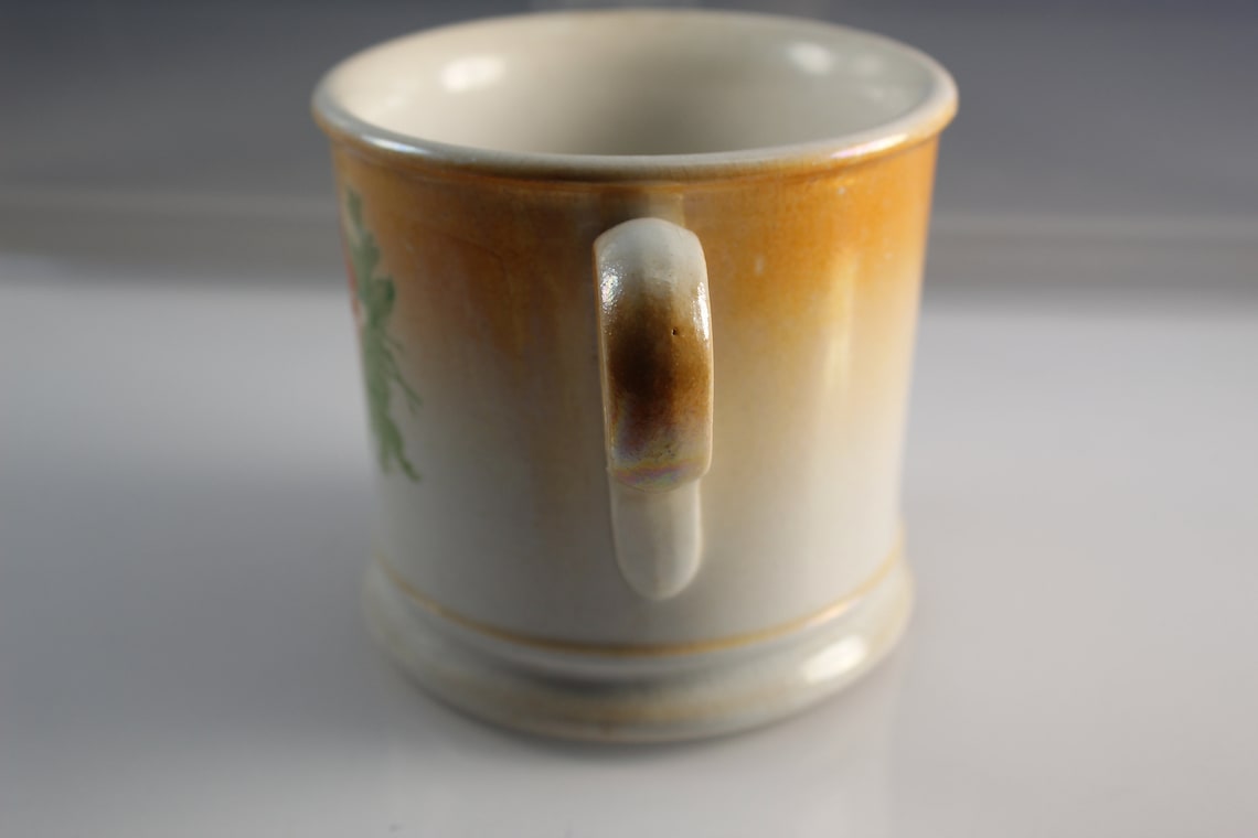 Vintage Unmarked Ceramic Shaving Mug, Orange and White Color, With ...