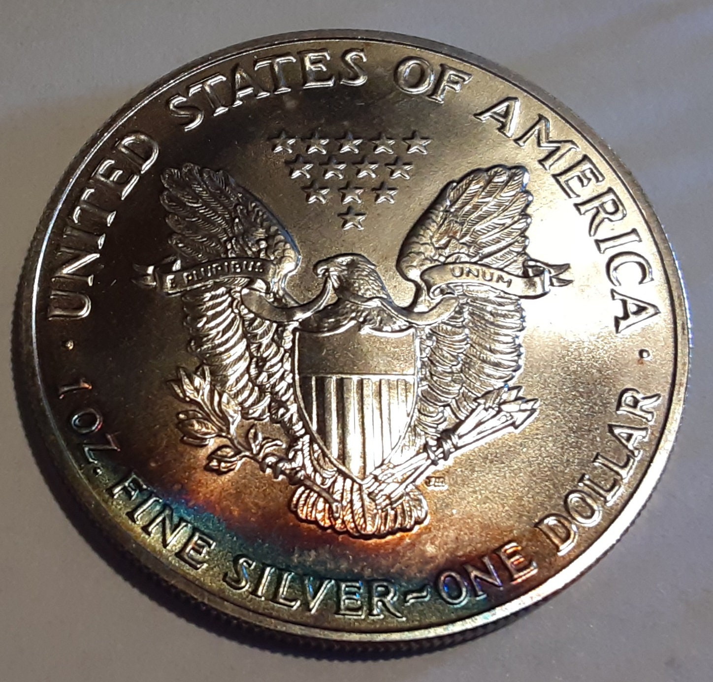 1992 Walking Liberty Silver Eagle Bullion, With * Natural* Rainbow ...