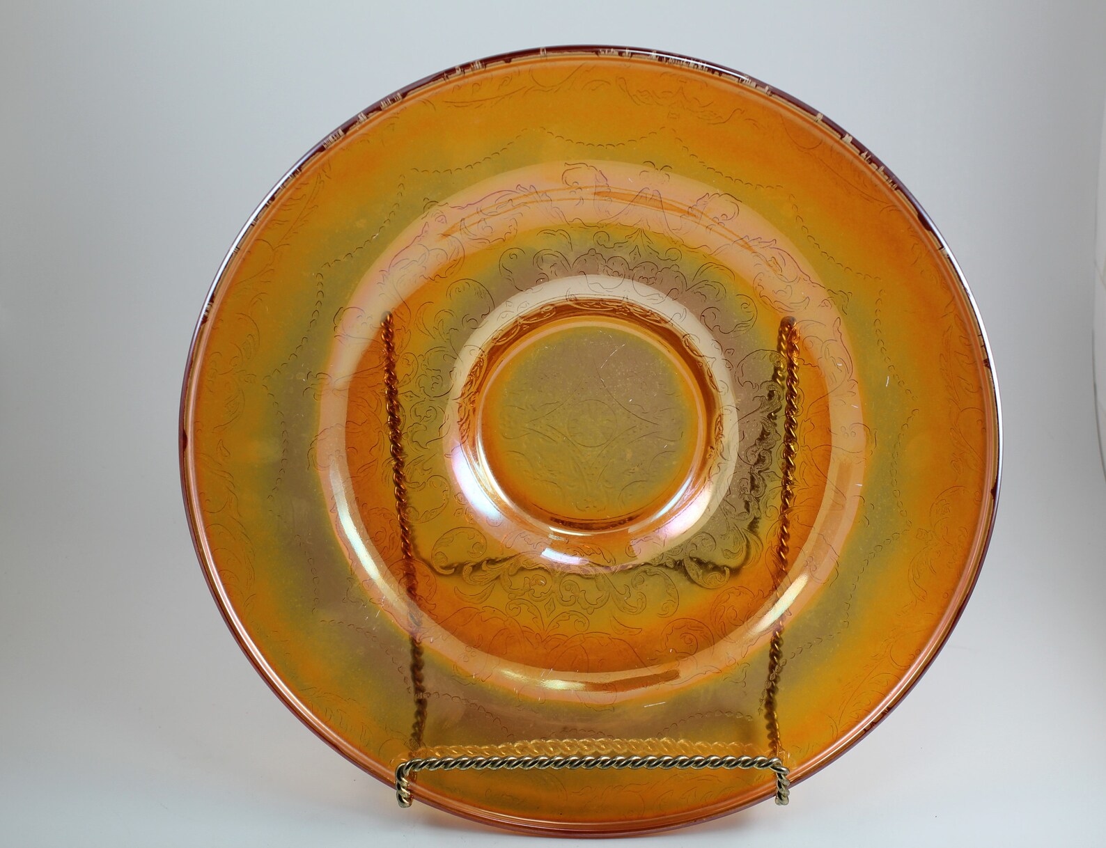 Antique 1930's Federal Glass Madrid Pattern, Iridescent Marigold 11 ...