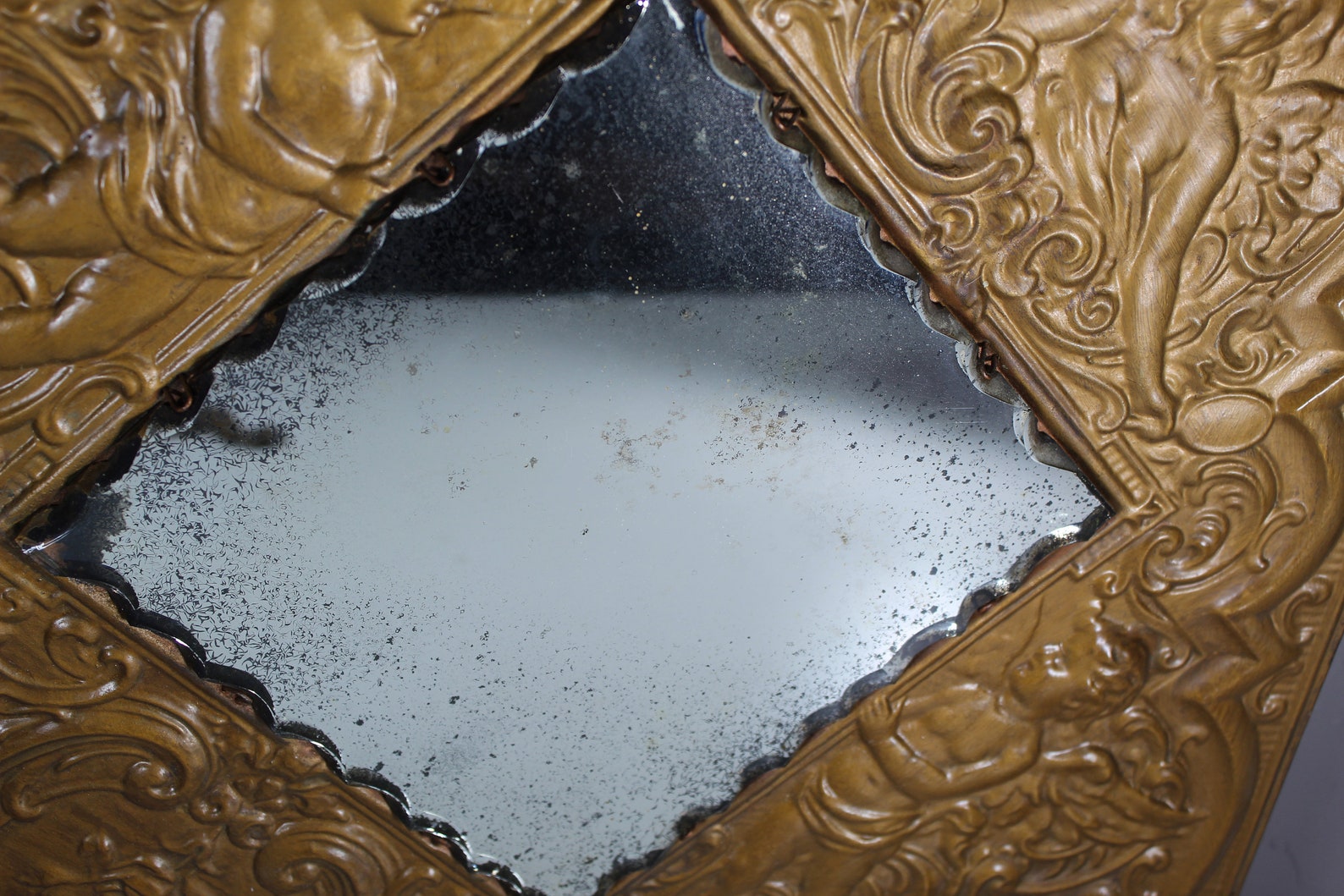 Antique Victorian Embossed Copper Copper Angel Themed Hall Mirror With ...