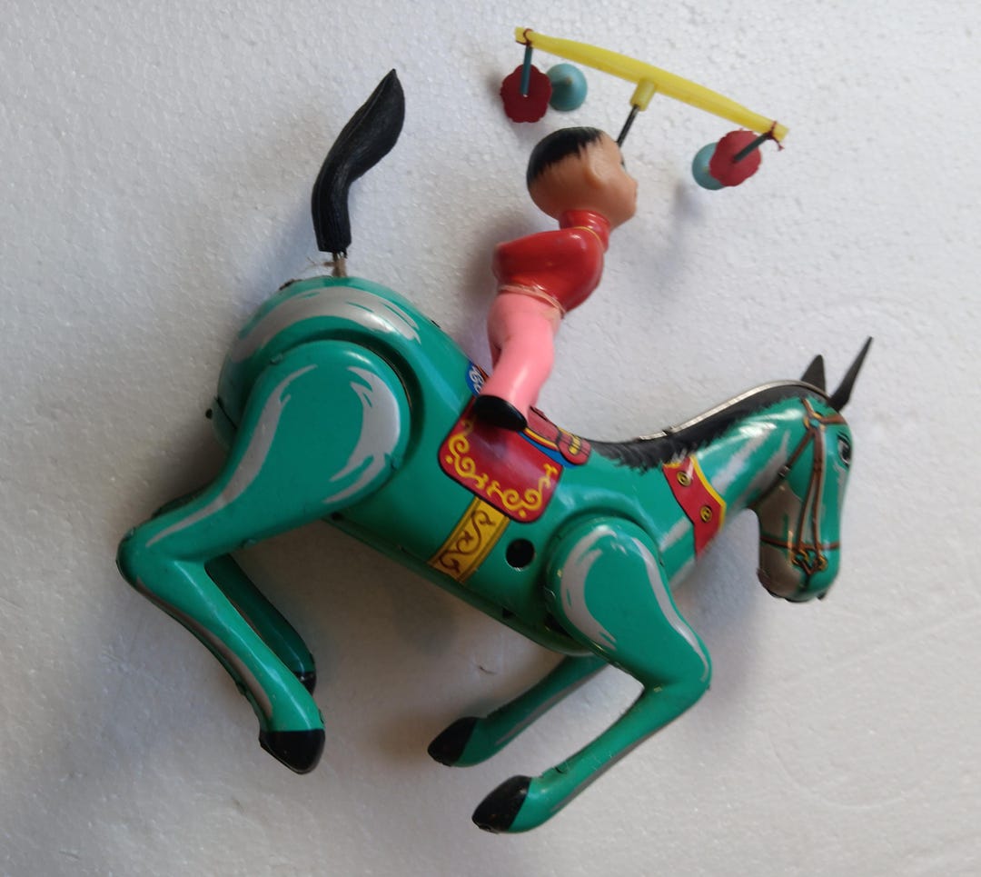 1960s Litho Tin Acrobat on Horse Mechanical Toy, in Vintage Good ...
