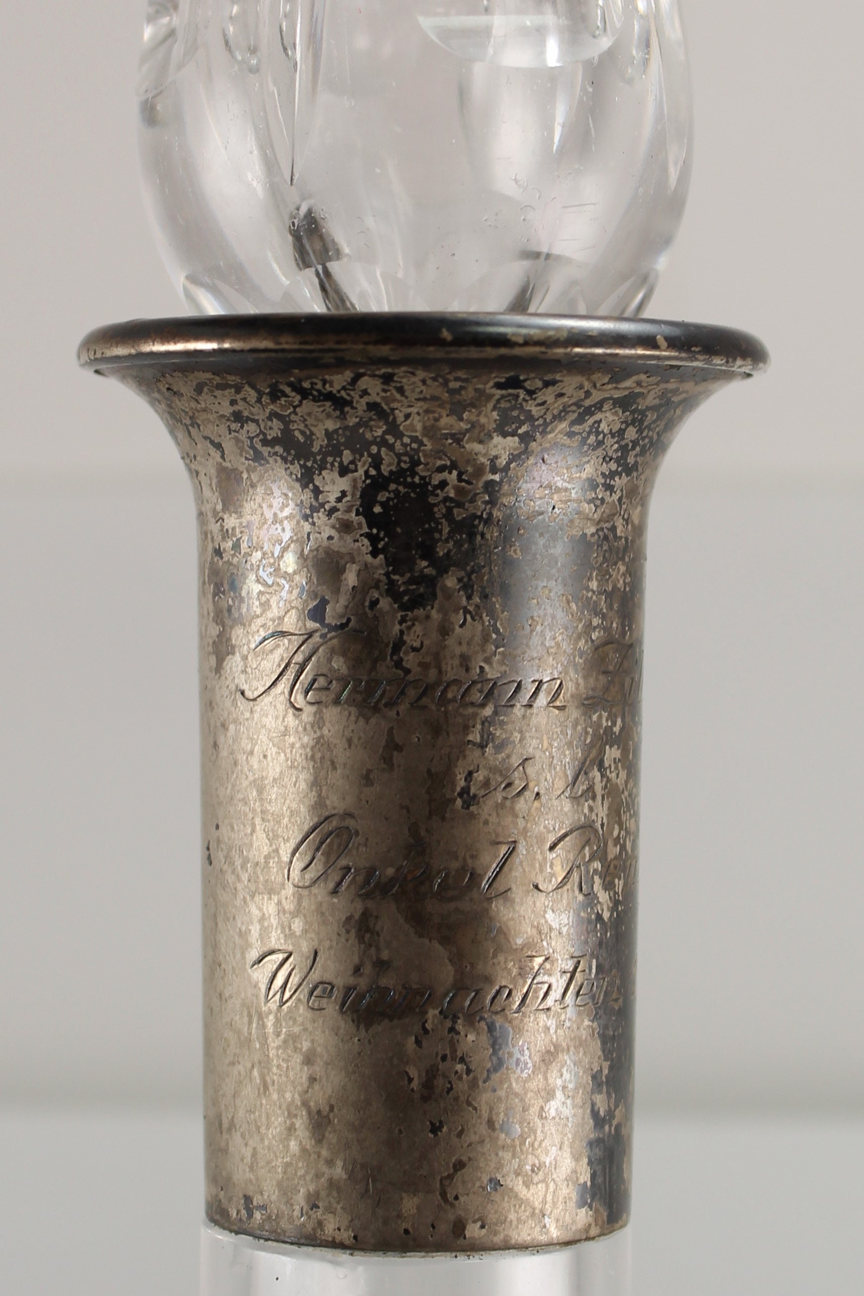 Vintage 1929 Engraved German Heavy Crystal Decanter With .800 Sterling ...