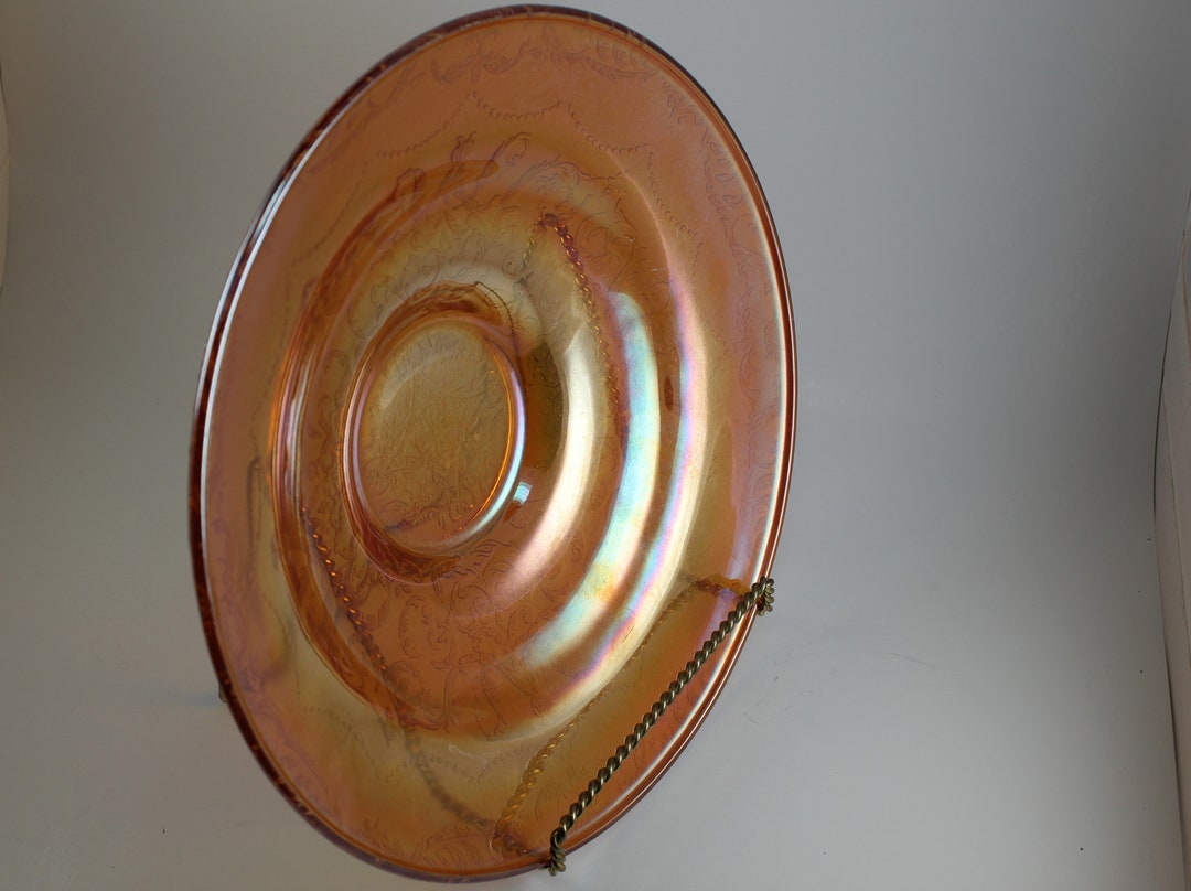 Antique 1930's Federal Glass Madrid Pattern, Iridescent Marigold 11 ...