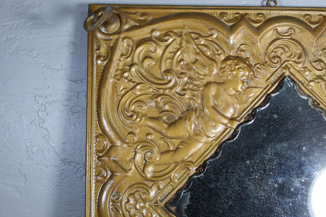Antique Victorian Embossed Copper Copper Angel Themed Hall Mirror With ...
