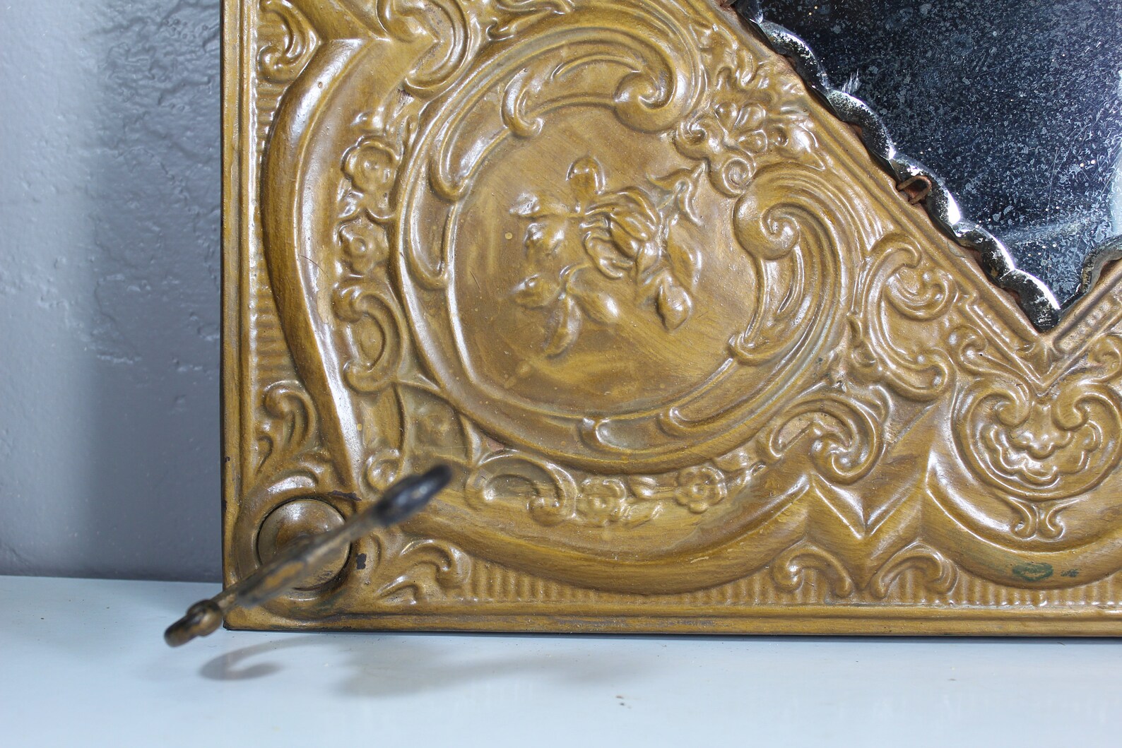 Antique Victorian Embossed Copper Copper Angel Themed Hall Mirror With ...