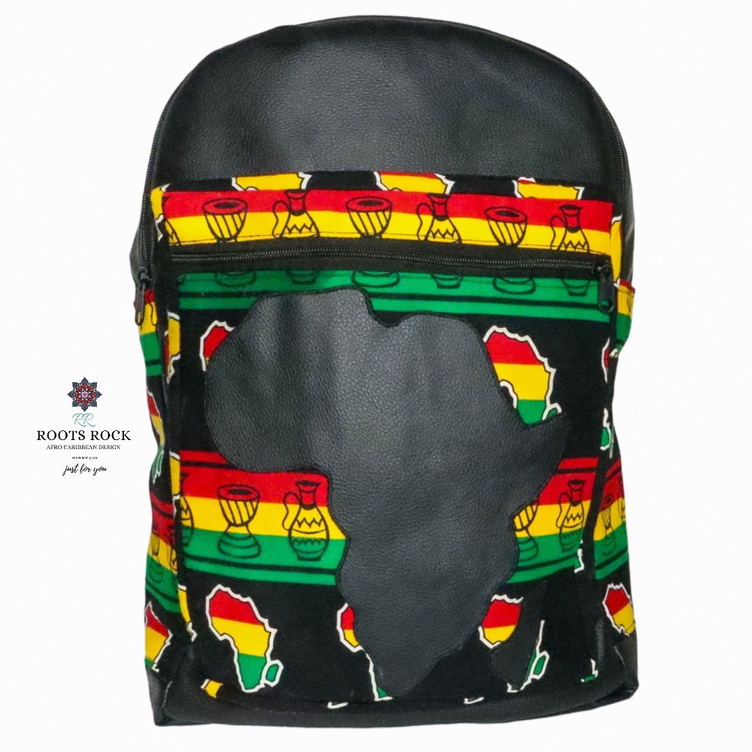 Large Backpack/ African Print Faux Leather Bag/ African Continent ...