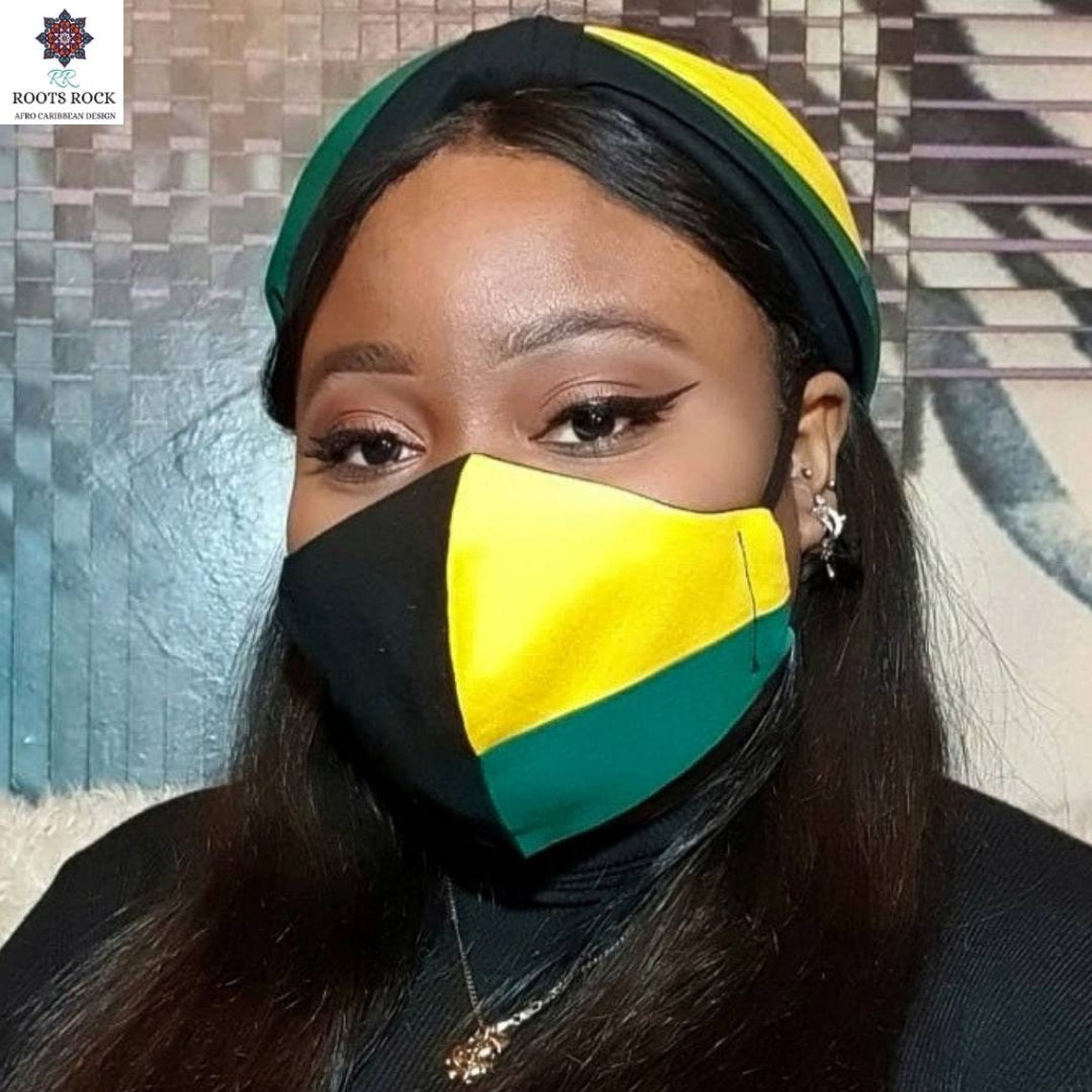JAMAICAN Scarf-headband and Mask SET, Bow Headband, Twisted Headband ...