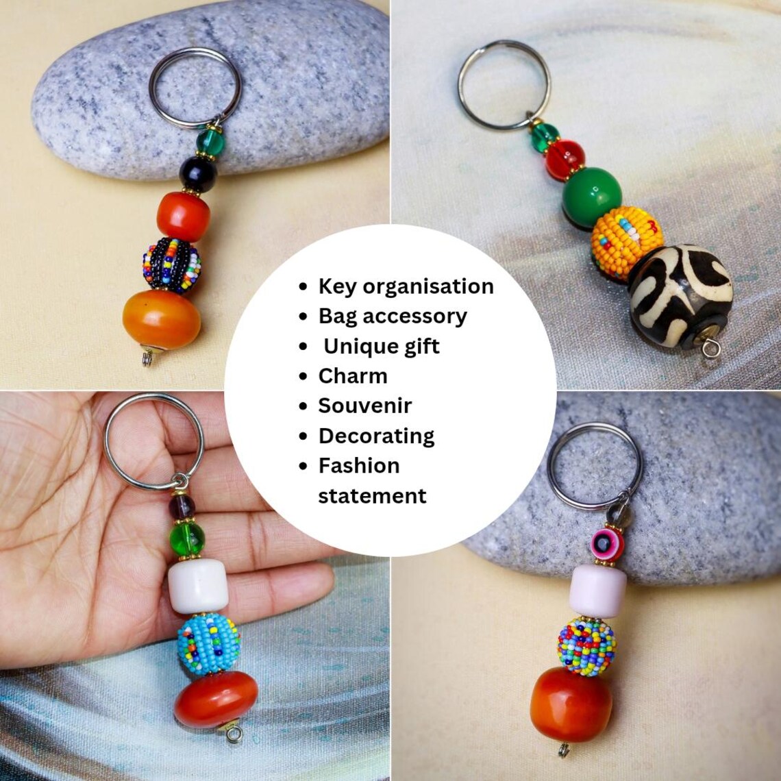 Kenyan Beaded Keyring: Recycled Camel Bone & Kitengela Glass - Etsy