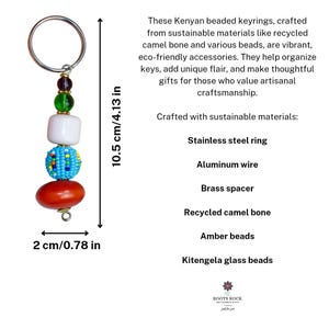 Kenyan Beaded Keyring-recycled Camel Bone Keyring-amber Bead Keychain ...