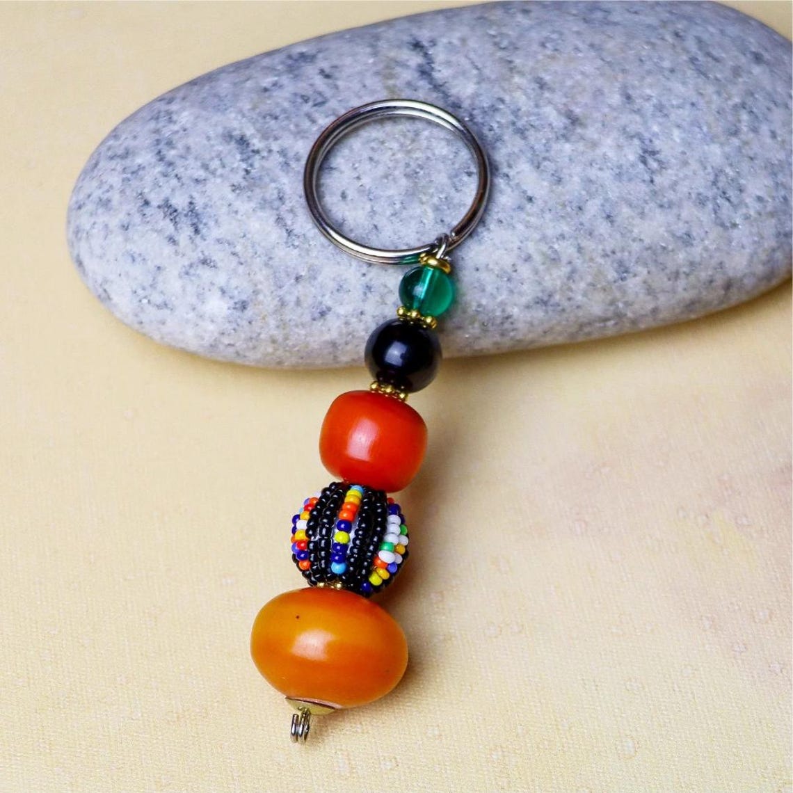 Kenyan Beaded Keyring: Recycled Camel Bone & Kitengela Glass - Etsy