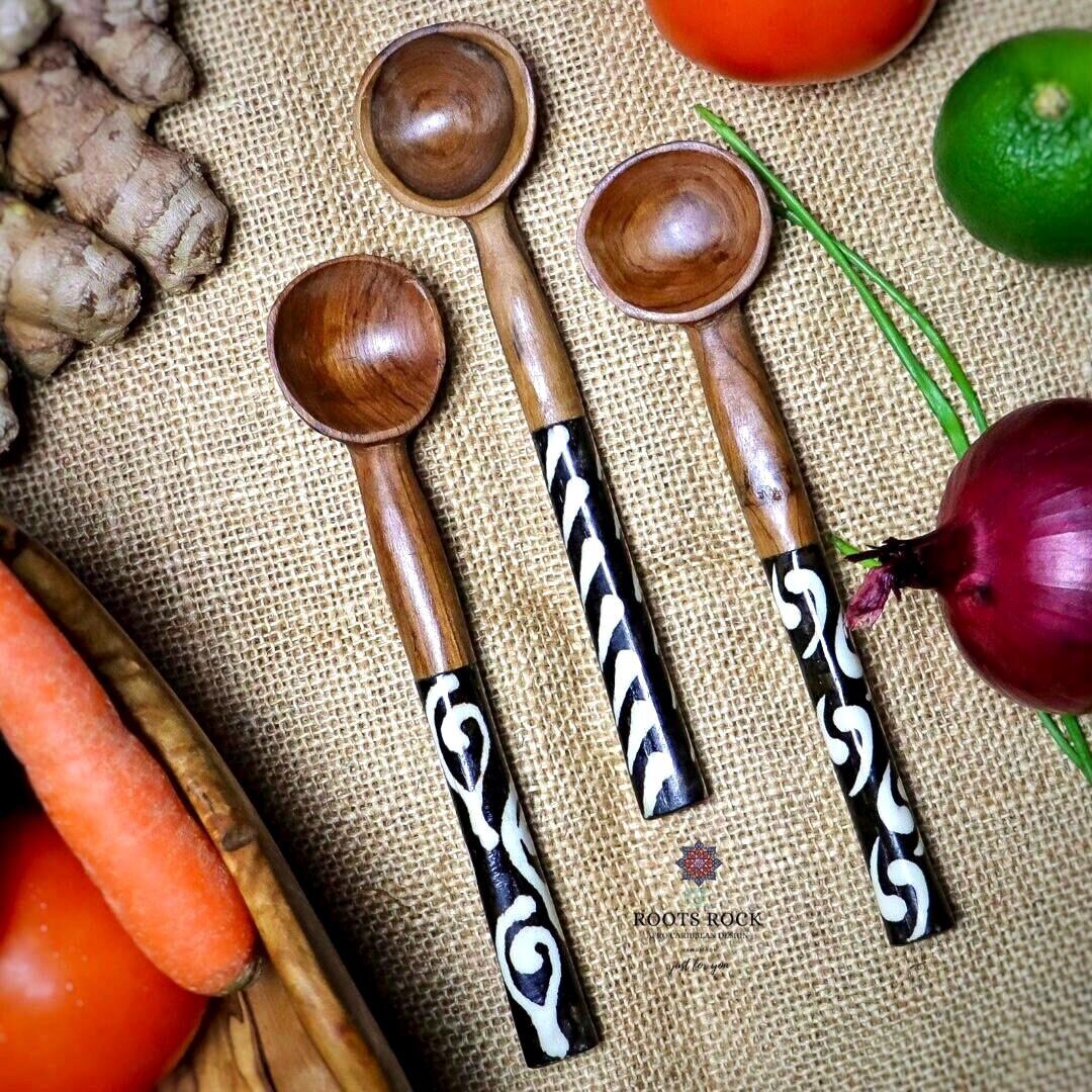 Olive Wood Coffee Spoon: Batik Bone Inlay, African Kitchen Decor - Etsy