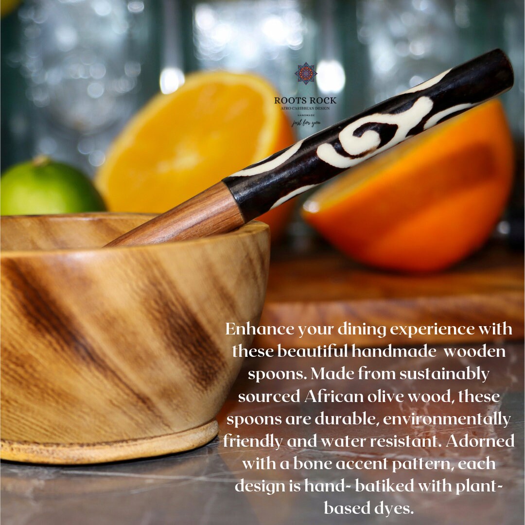 Olive Wood Coffee Spoon: Batik Bone Inlay, African Kitchen Decor - Etsy