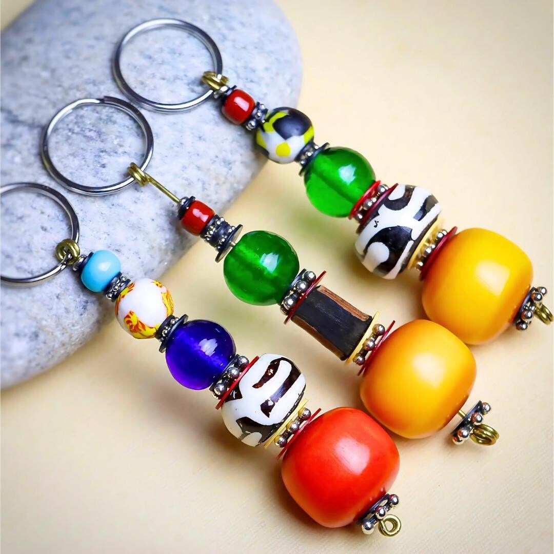 Kenyan Beaded Keyring-recycled Camel Bone Keyring-amber Bead Keychain ...