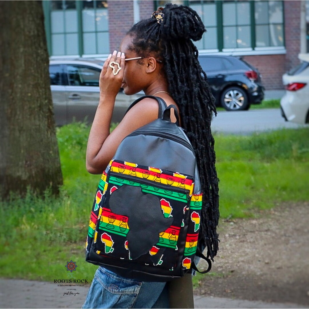 Large Backpack/ African Print Faux Leather Bag/ African Continent ...
