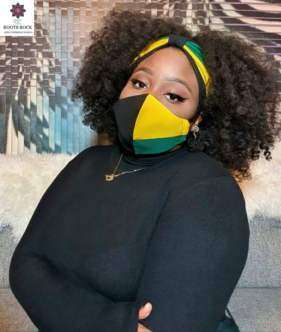 JAMAICAN Scarf-headband and Mask SET, Bow Headband, Twisted Headband ...