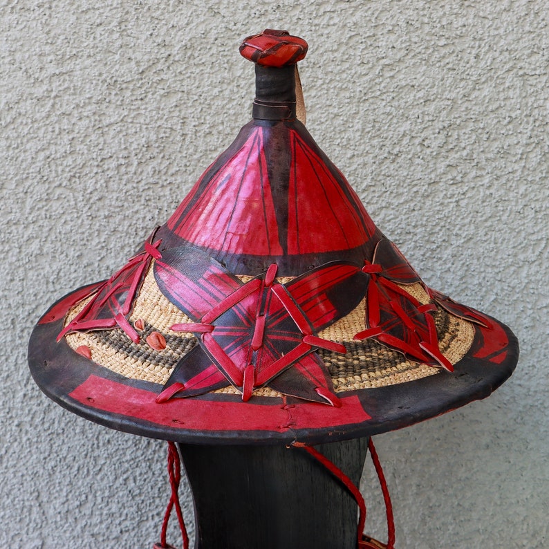 Traditional African Leather Sun Hat, Saponé, Woven Straw Hat, Fulani ...