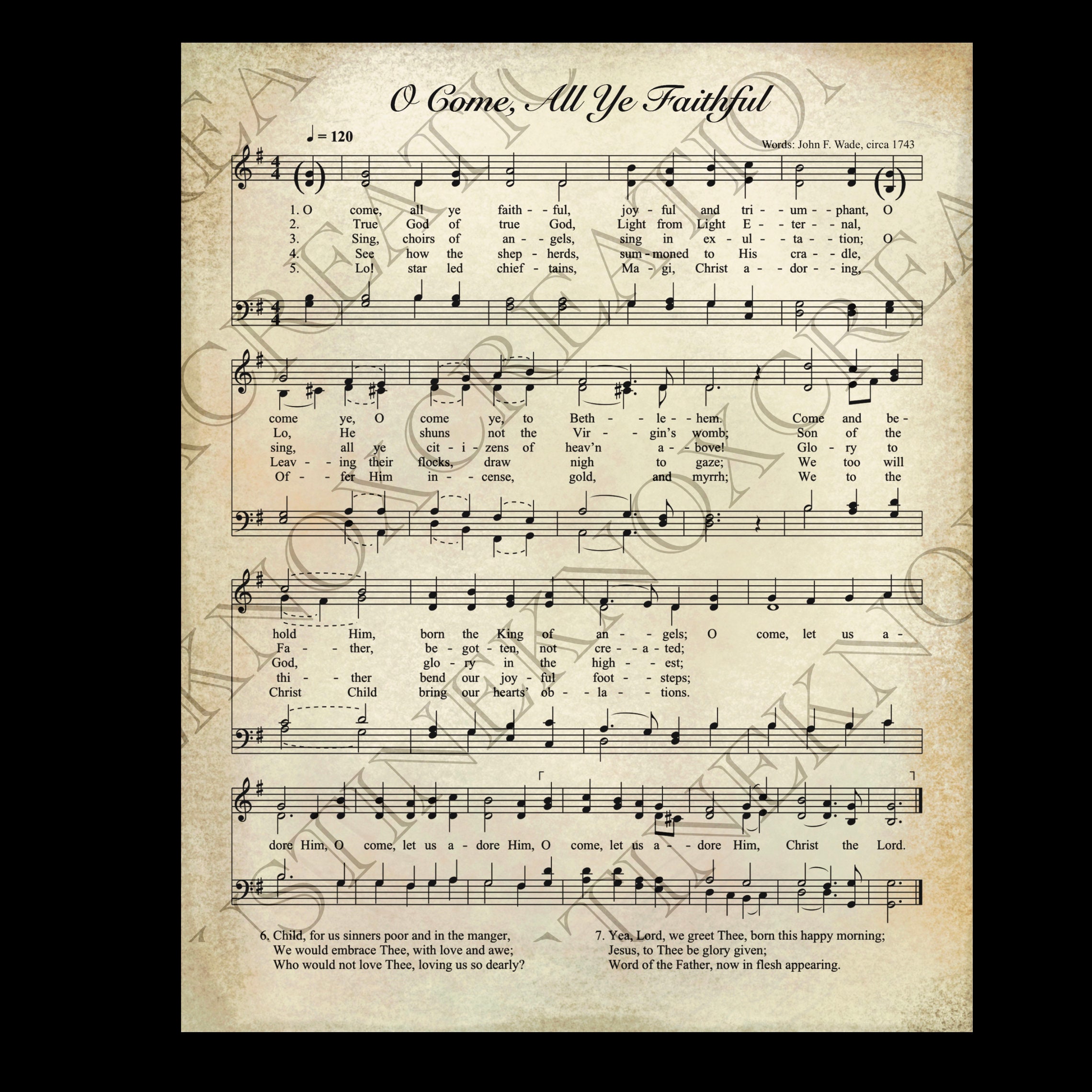 O Come, All Ye Faithful Christmas Hymn Printable Hymn Wall Art ...