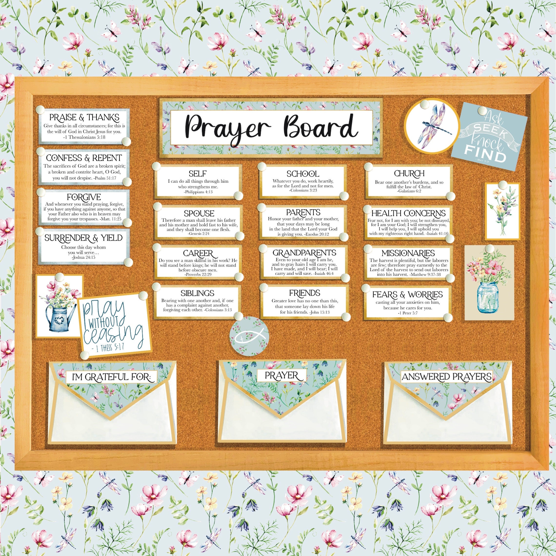 Prayer Board Kit Prayer Wall Printable, Scriptural Headers With Bible ...