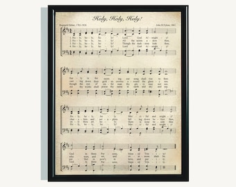 HOLY, HOLY, HOLY - Hymn on Parchment Wall Art - Christian Home & Office Decor - Vintage Verses ...