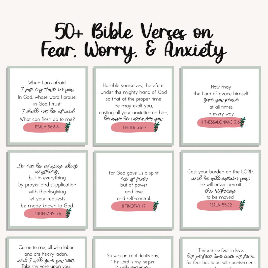 54 Bible Verse Cards, Scripture Memory, Bible Study Verses on Fear ...