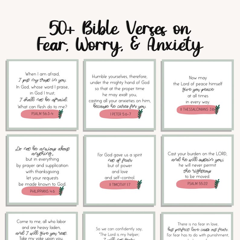54 Bible Verse Cards, Scripture Memory, Bible Study Verses on Fear ...