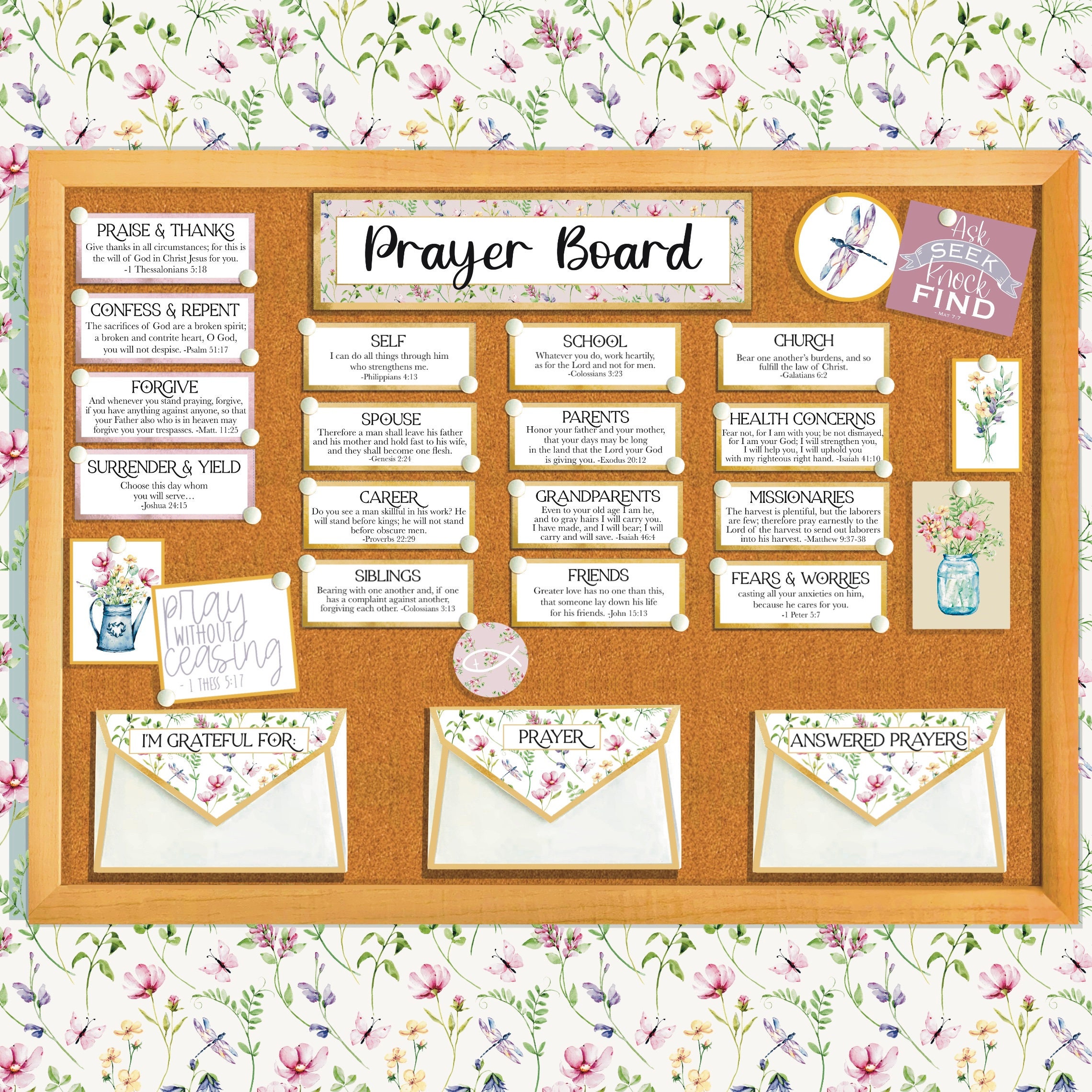 Prayer Board Kit! Prayer Wall Printable, Scriptural Headers With Bible ...