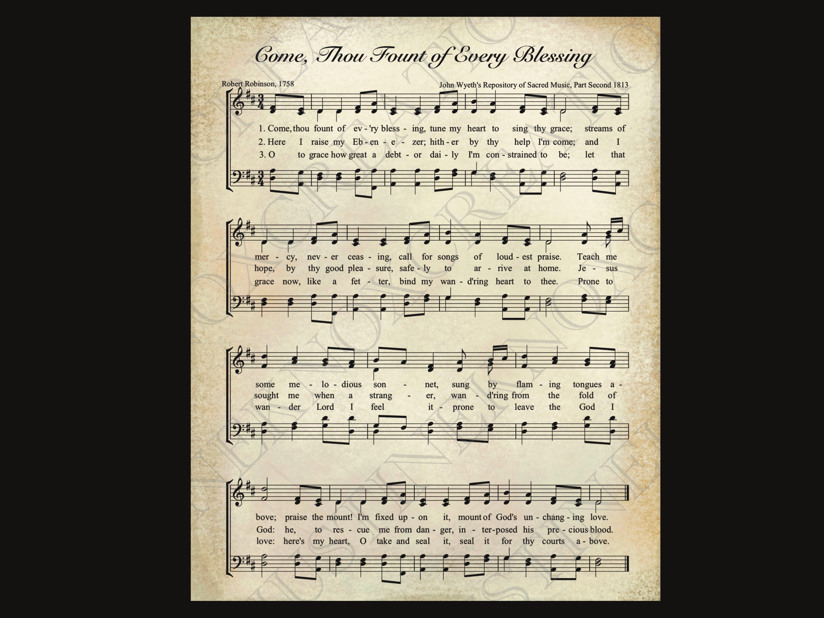 Come Thou Fount of Every Blessing Hymn Printable | Hymn Wall Art ...
