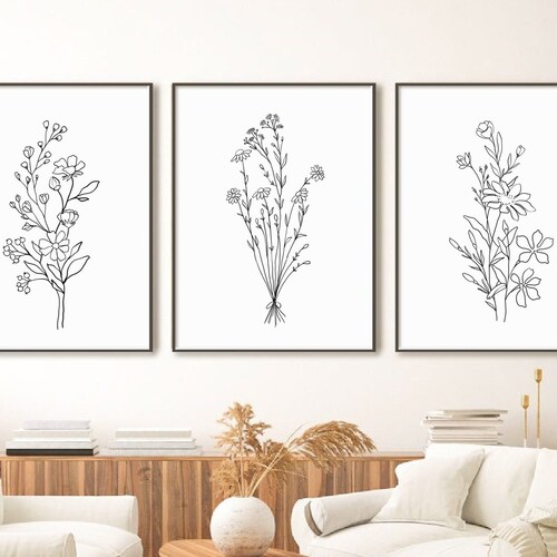 Prints Gallery Wall Set Black and White Boho Art Set of 3 Prints ...