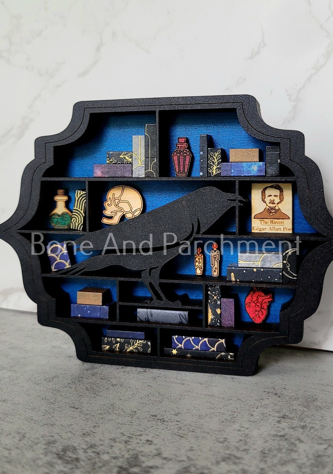 Mini Bookshelf, Mini Library, Edgar Allen Poe Décor, Raven Wall Art, Macabre Decor, Bookshelf ...