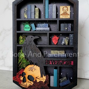 Mini Bookshelf, Mini Library, Edgar Allan Poe Décor, Raven Skull Décor, Nevermore, Bookshelf ...