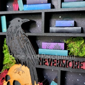 Mini Bookshelf, Mini Library, Edgar Allan Poe Décor, Raven Skull Décor, Nevermore, Bookshelf ...