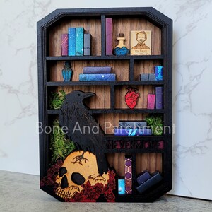 Mini Bookshelf, Mini Library, Edgar Allan Poe Décor, Raven Skull Décor, Nevermore, Bookshelf ...