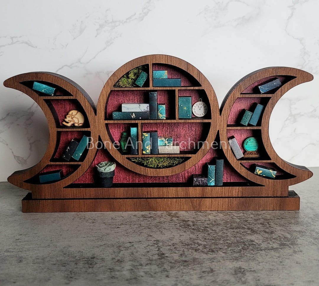 Mini Bookshelf, Moon Phase Décor, Triple Moon Goddess, Witchy Décor ...