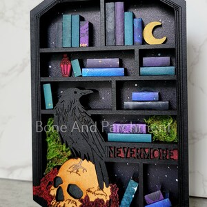 Mini Bookshelf, Mini Library, Edgar Allan Poe Décor, Raven Skull Décor, Nevermore, Bookshelf ...