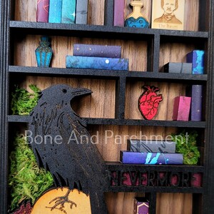 Mini Bookshelf, Mini Library, Edgar Allan Poe Décor, Raven Skull Décor, Nevermore, Bookshelf ...