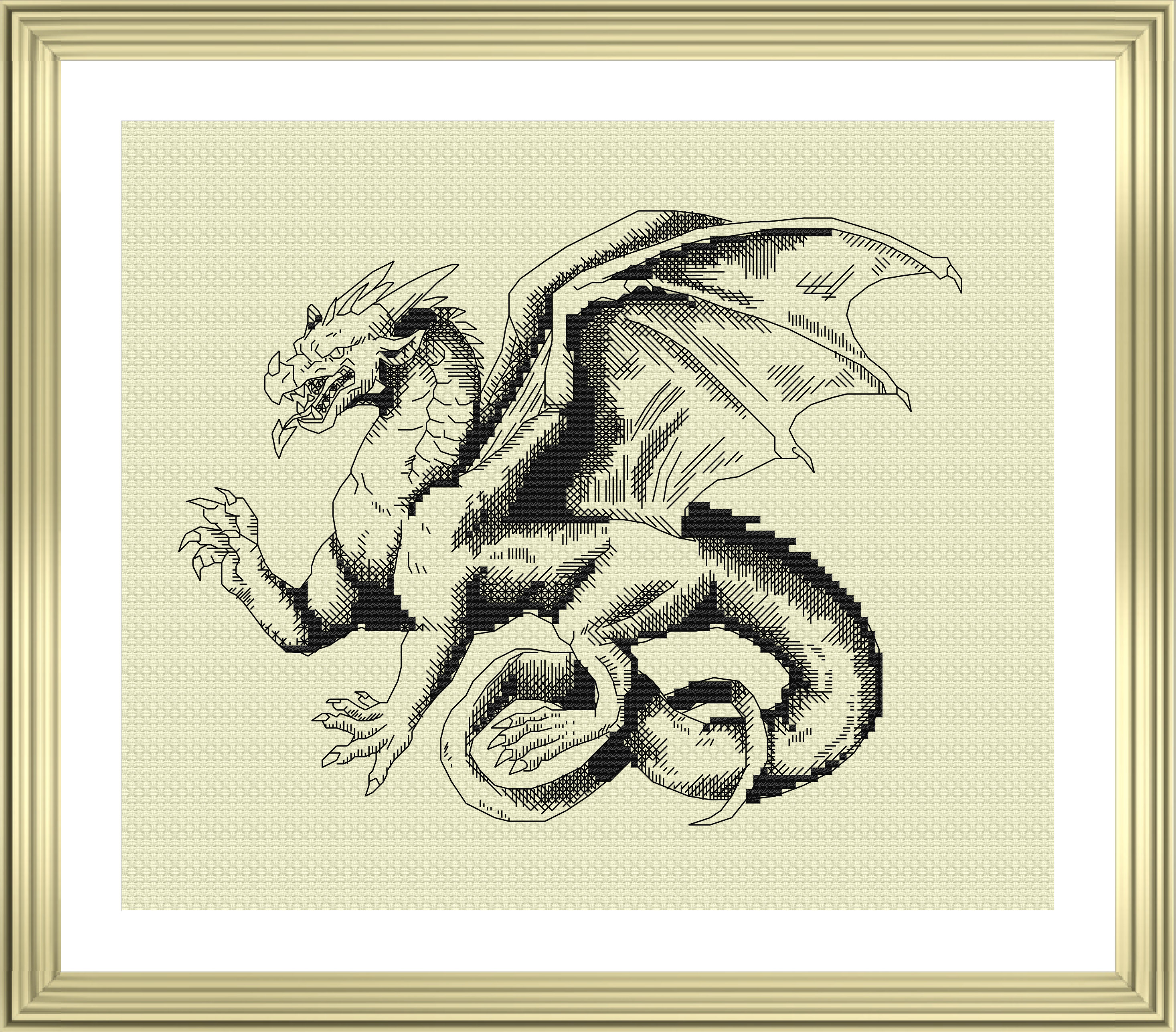 Herald Dragon Blackwork Cross Stitch Pattern - Etsy
