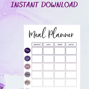 Printable Weekly Meal Plan, Digital Download, Printable Weekly Menu ...
