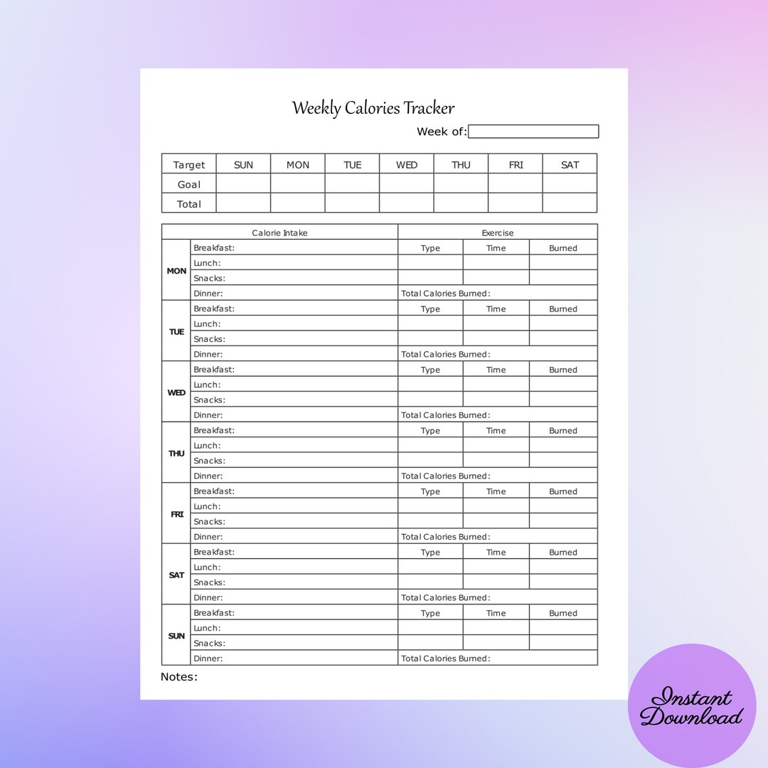 Personal Calorie Tracker, Printable Calorie Journal, Daily Weekly ...