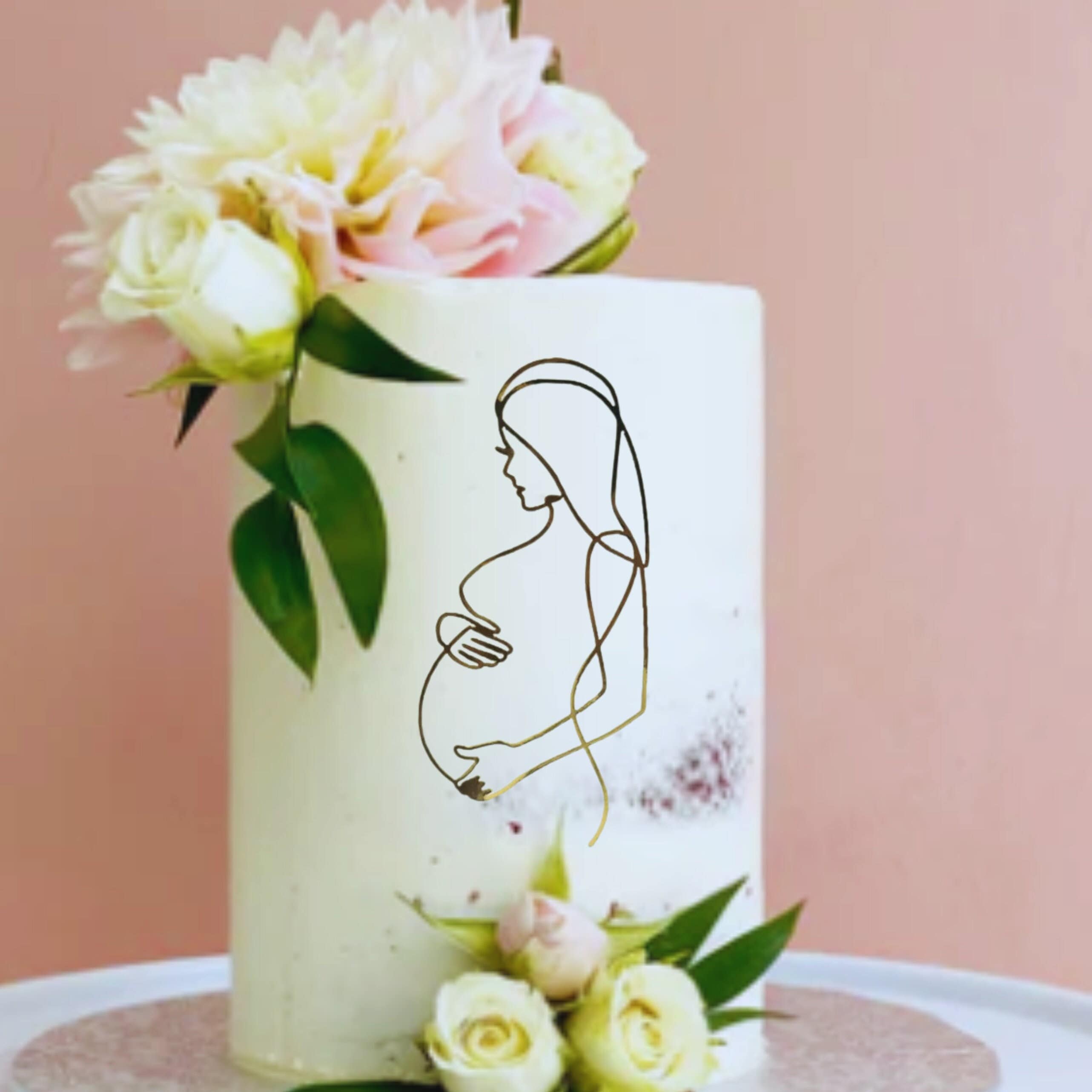 Line Art Pregnant Lady Cake Topper: Metallic Cardstock Charm, Silhouette Cake Topper, Line Art ...