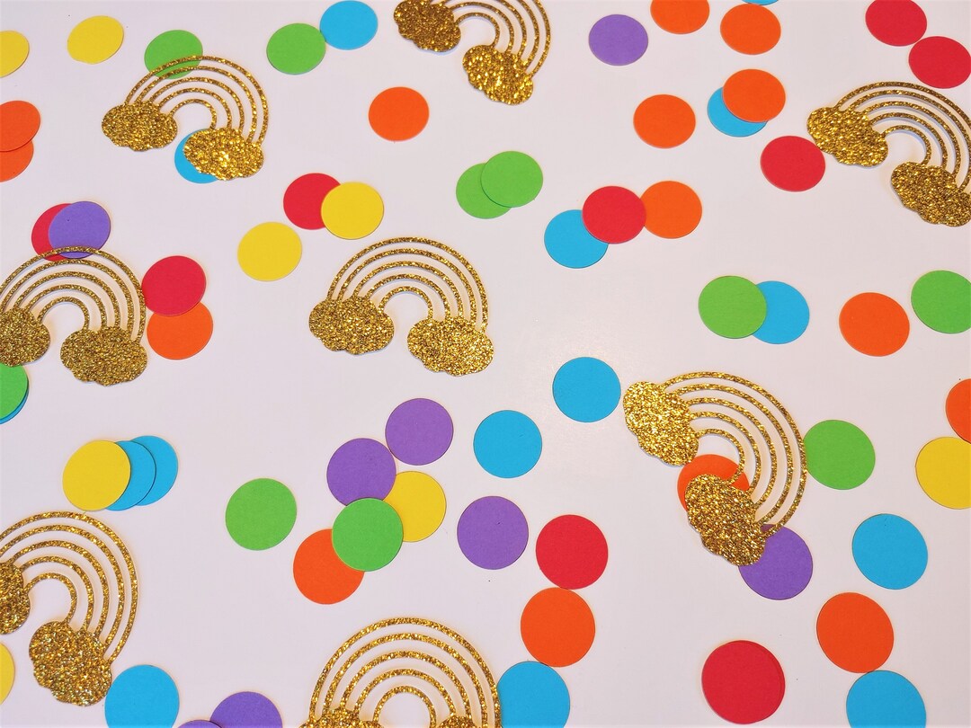 Rainbow Confetti Gold With Rainbow Colored Circles, Baby Shower ...
