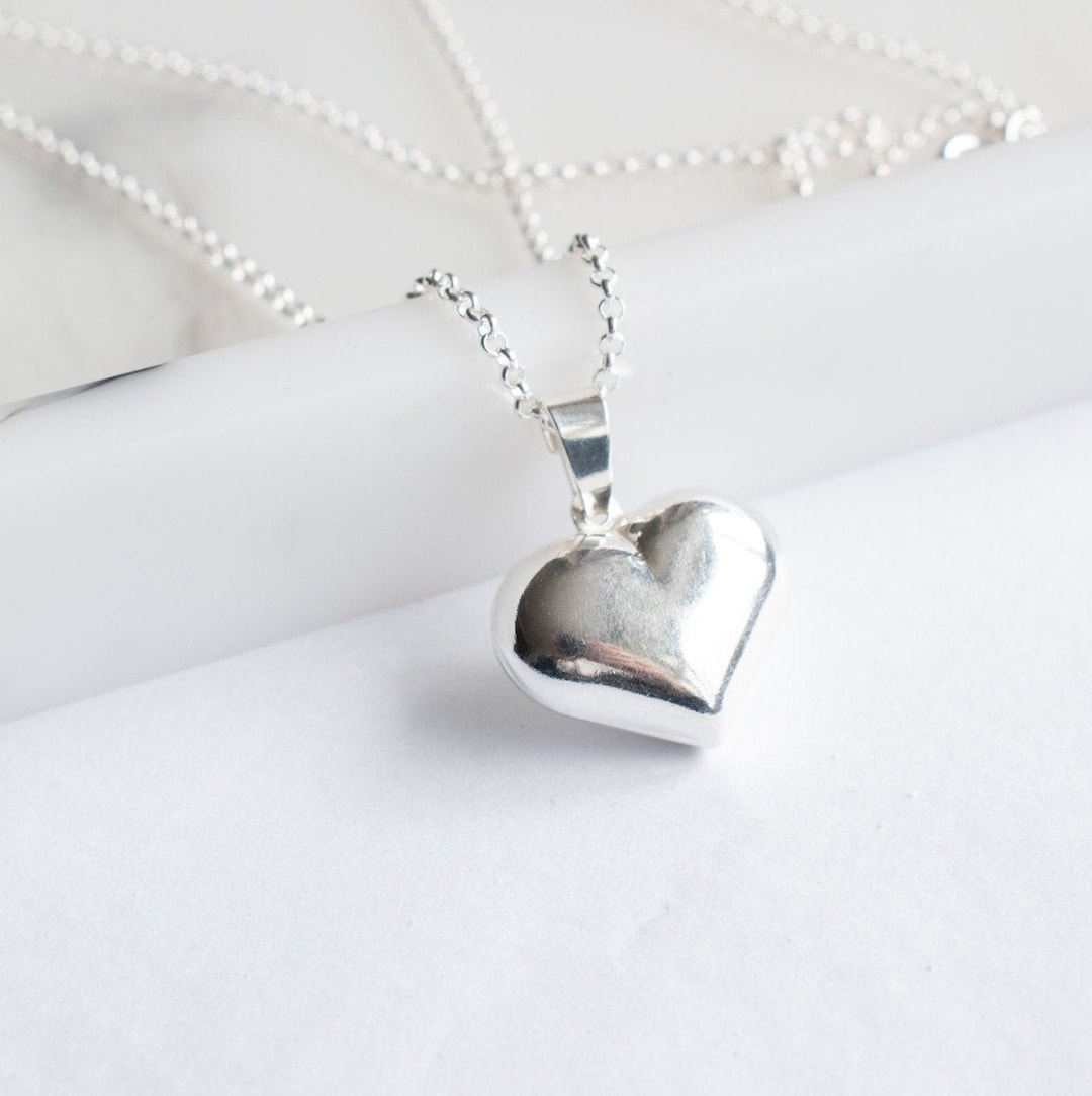 Large Puffed Heart Sterling Silver Necklace - Love Pendant - Etsy
