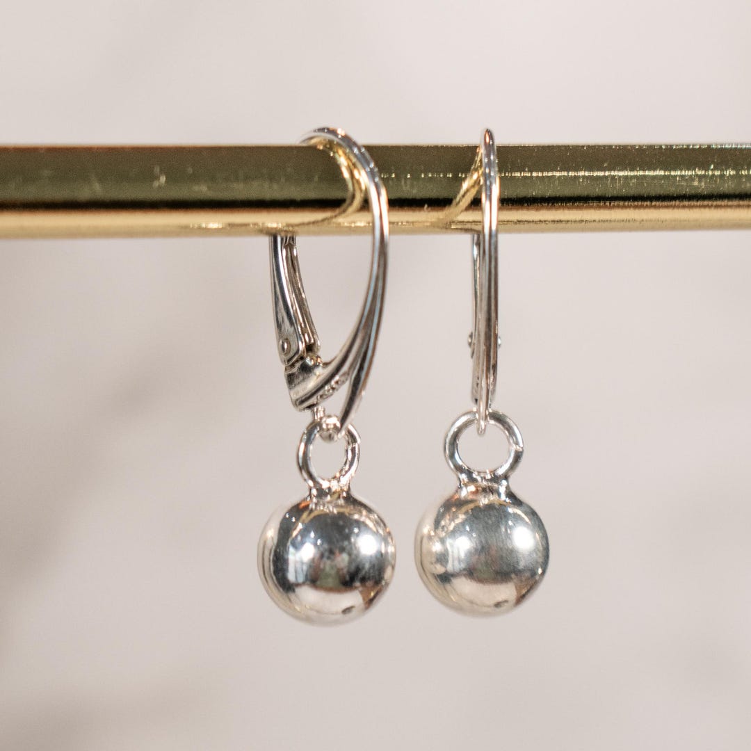 925 Sterling Silver Ball Lever Back Drop Earrings. Silver Lever Back ...