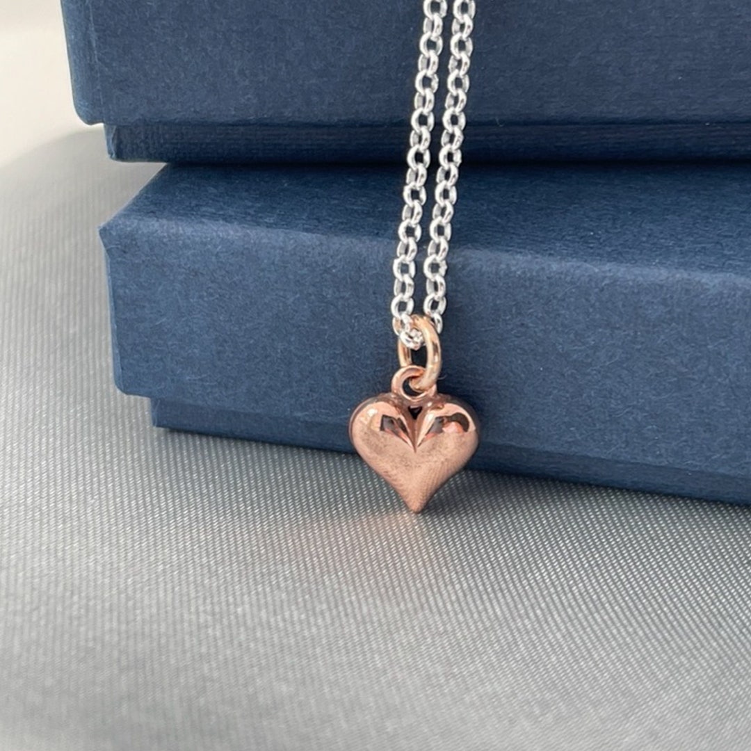 Rose Gold Heart Charm on a 925 Sterling Silver Necklace. Rose Gold ...