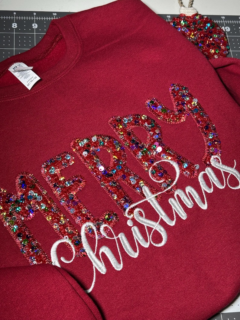 Merry Christmas Sweatshirt Embroidered | Sequins Christmas Sweater - Etsy