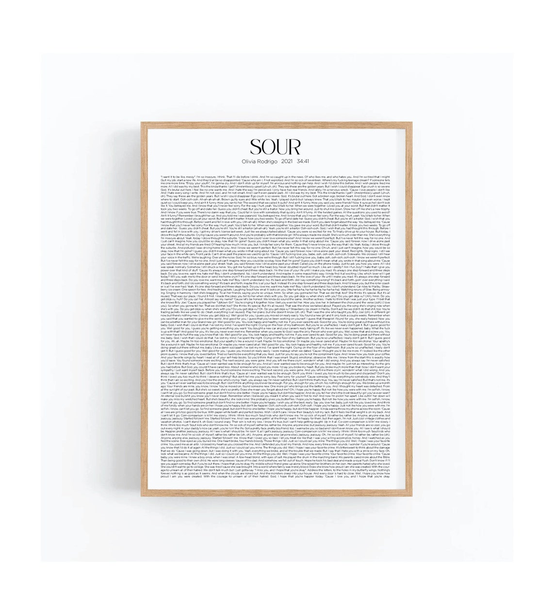 Sour Poster lyrics Aesthetic Printable Olivia Rodrigo Art - Etsy